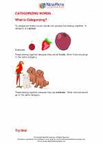 Categorizing Words. 1st Grade ELA Worksheets and Answer Key, Study Guide.