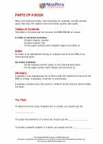 Parts of a Book. 6th Grade ELA Worksheets and Answer Key.