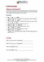 Contractions. 1st Grade ELA Worksheets and Answer key, Study Guide.