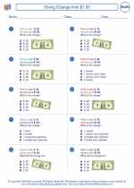 Giving Change from $1.00. 3rd Grade Math Worksheets and Study Guides.