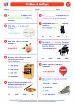 Roots, Prefixes, Suffixes. 4th Grade ELA Worksheets and Answer Key.