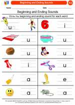 Beginning and Ending Sounds. Kindergarten ELA Worksheets and Answer Key.