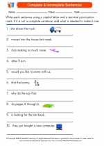 Complete & Incomplete Sentences. 3rd Grade ELA Worksheets and Study Guides.